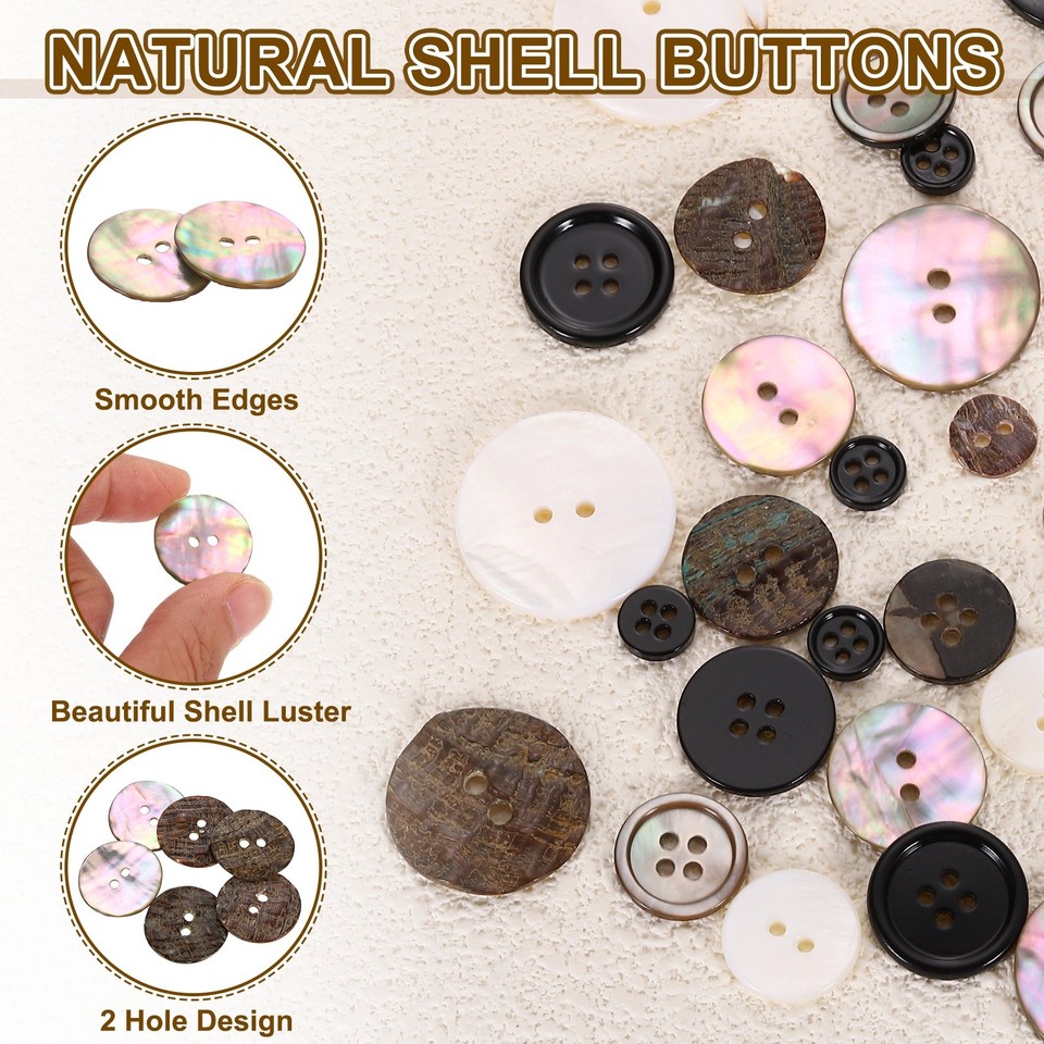 30Pcs Natural Shell Buttons, 11.5mm 2-Hole Clothes Craft Sewing Button ...