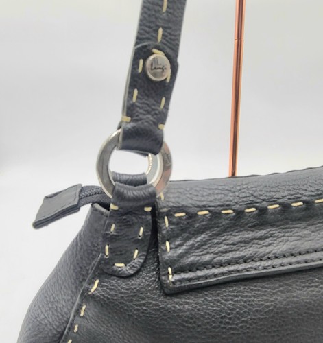 Luigi Leather Handbag Black W White Stich. | eBay