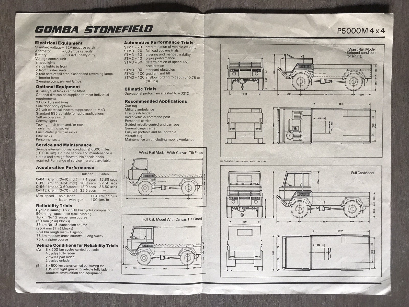 1984 Gomba Stonefield P5000M 4x4 original British specifications sales ...