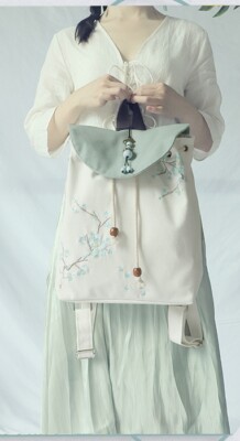 Hanfu accessories linen bag hand-painted backpack Chinese student ...