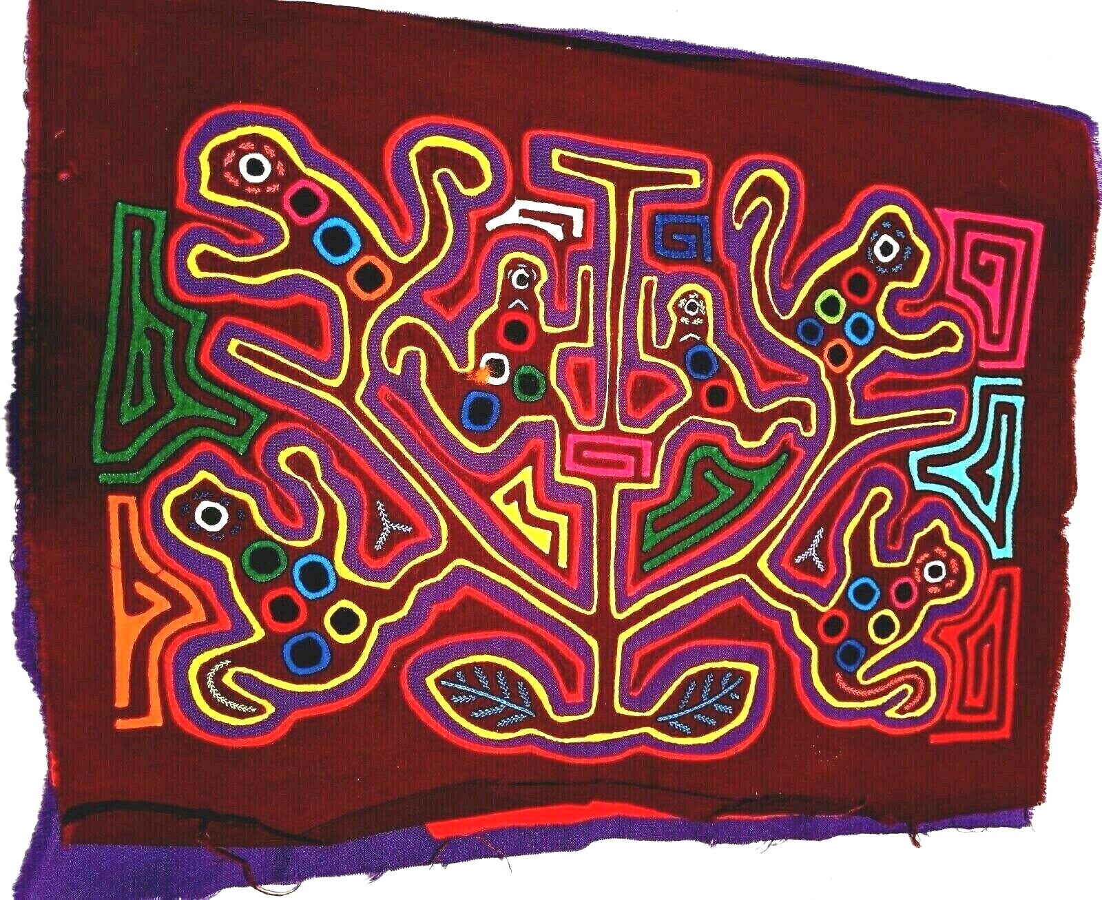 LATIN AMERICAN WOMEN ART MONKEYS MOLA MOTIF HANDSEWN KUNA BLOUSE PANEL ...