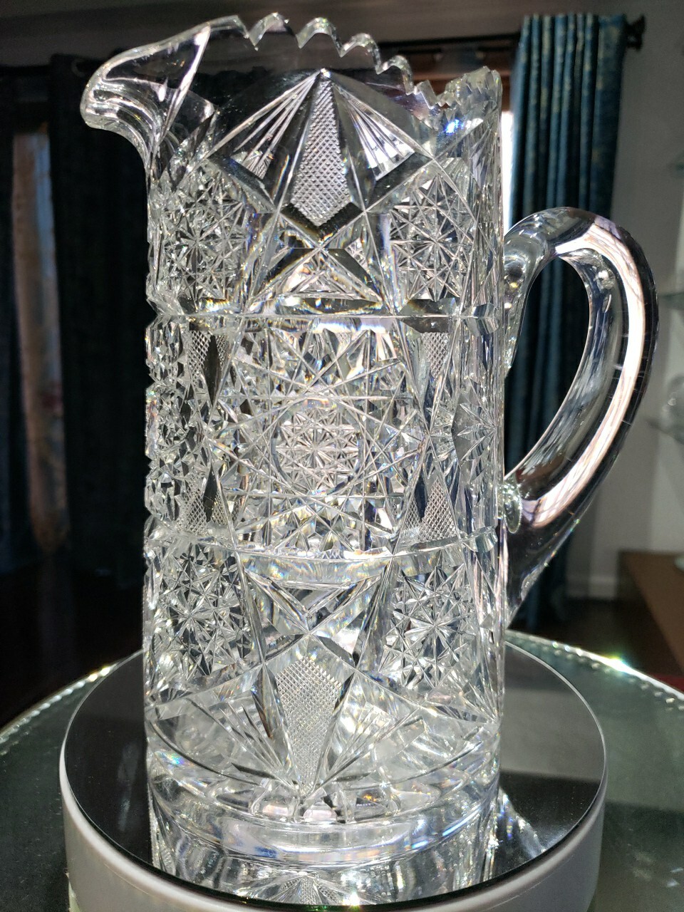 PITCHER TANKARD AMERICAN BRILLIANT PERIOD CUT GLASS CRYSTAL HIGGINS ...
