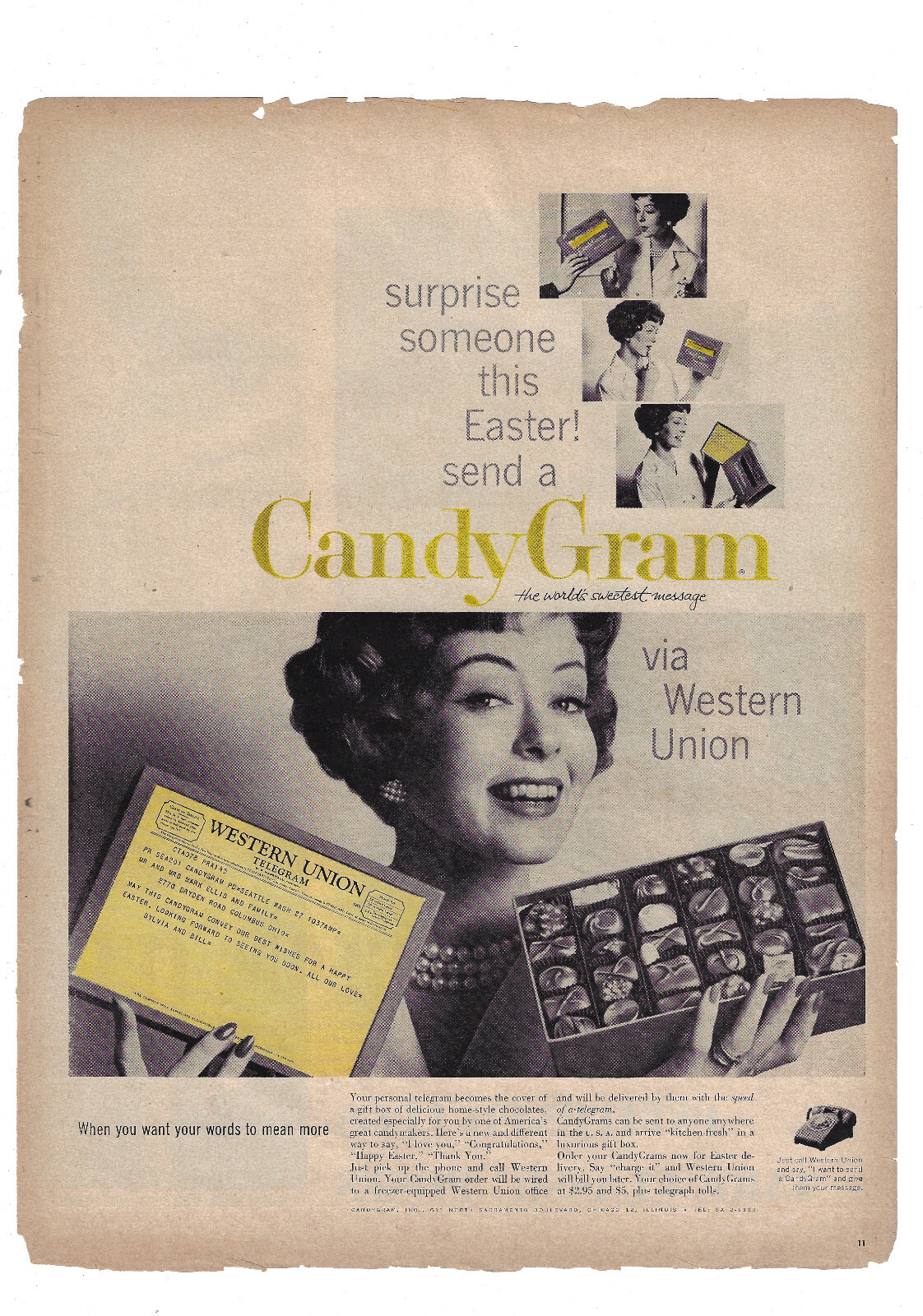 Western Union Telegram Print Ad Candygram Chocolate Candy Vintage 1950s ...