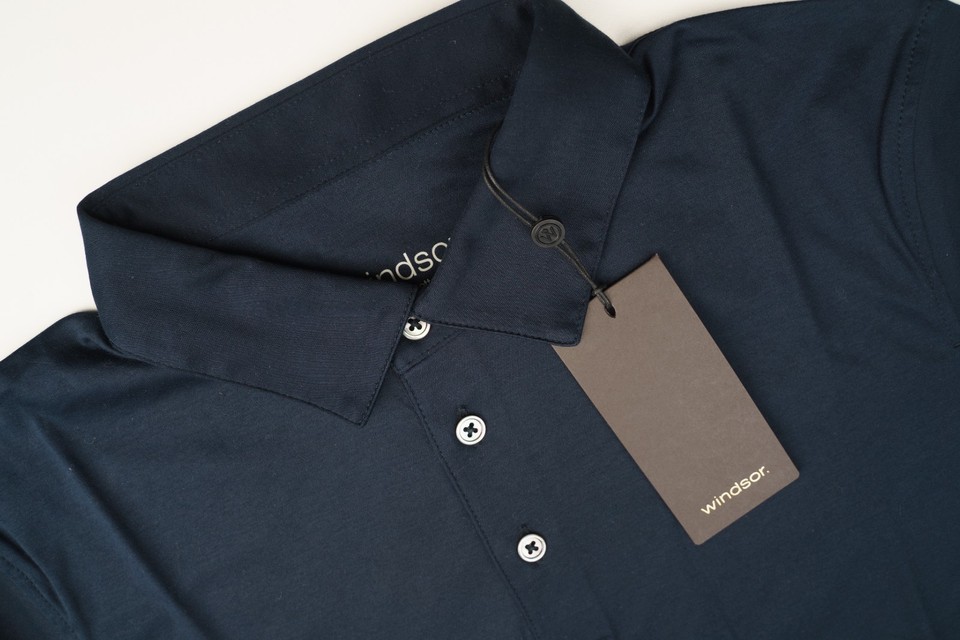 WINDSOR Gabriello Navy Blue Polo Shirt Stretch Jersey Swiss Cotton Slim ...