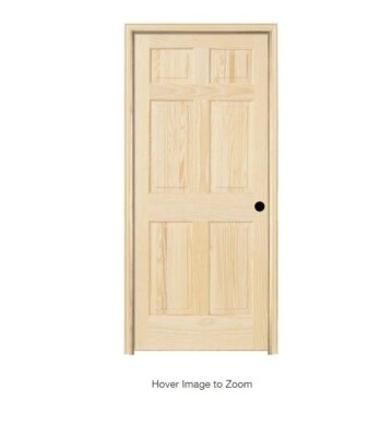 24 x 80 in 6 Panel Pine Unfinished Left-Hand Solid Wood Prehung ...