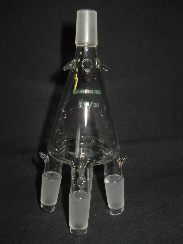 Chemglass Glass 14/20 Joint 4-Way Distillation Distribution Adapter w ...