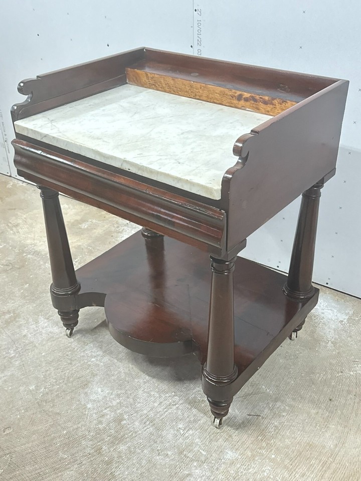 Antique NY Empire classical mixing table 1830 marble top stand mahogany ...