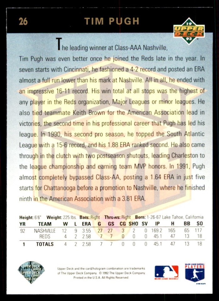 1993 Upper Deck Tim Pugh Baseball Cards #26 | eBay