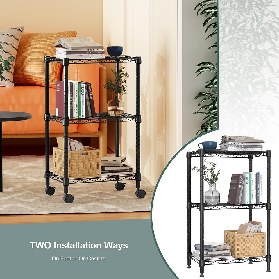 3 Tier Metal Wire Shelving Rolling Organizer Wire Carbon Steel Rack ...