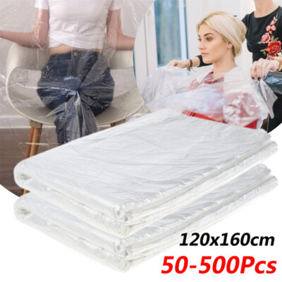 50-500 Disposable Barber Gown Apron Salon Plastic Hairdressing Cape ...