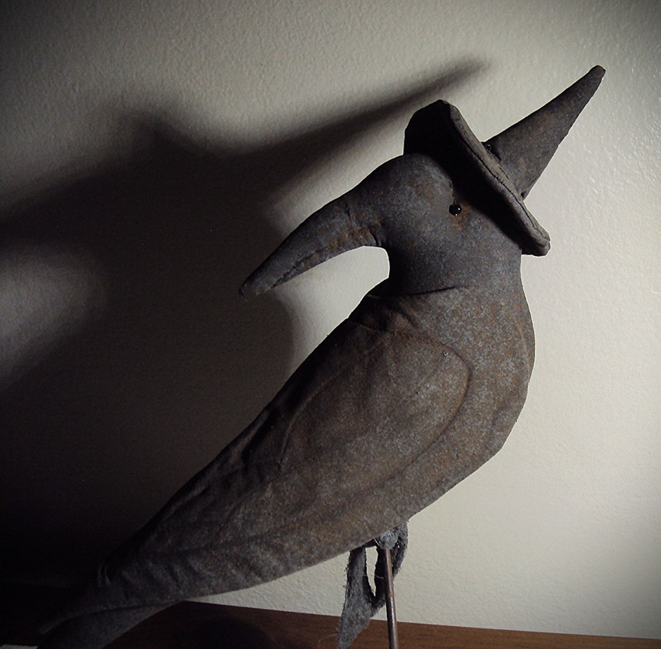 primitive folk art handmade Halloween black crow doll gothic decor ...