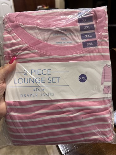 NWT DJ Draper James Women's Two Piece Lounge Short Set Pink Stripe XXL ...