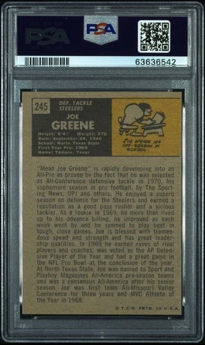 1971 Topps 245 Joe Greene PSA 6 EX-MT DNA Auto 9 Rookie Card RC Signed ...