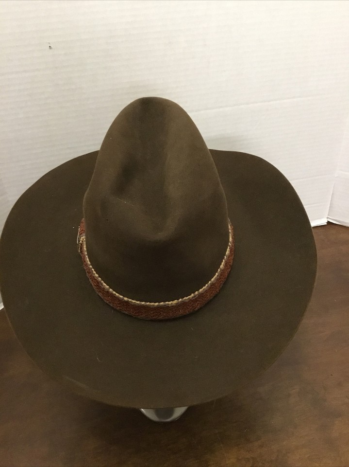 John B Stetson 4X Beaver Brown Cowboy Hat 7-1/4 W/ JBS Hat Pin Town ...