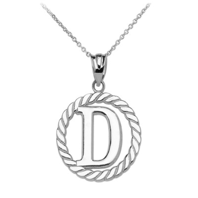 925 Sterling Silver Initial Letter D in Rope Circle Charm Pendant ...