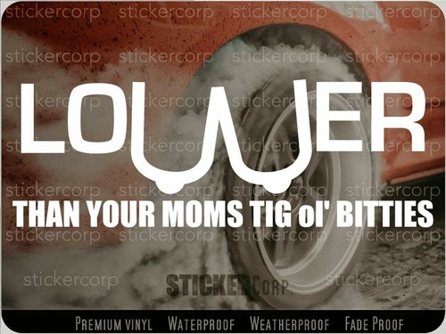 Lower Than Your Moms Tig Ole Bitties [ lowered car window Decal Sticker ...