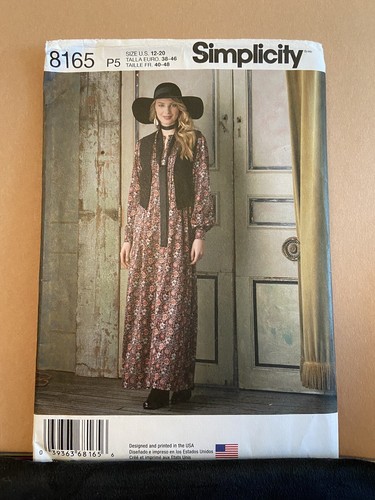 Simplicity Pattern 8165 Ms BoHo Long Sleeve Maxi Dress~Lined Vest~Tie ...