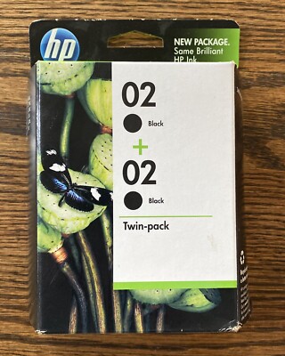 Genuine OEM HP 02 Black Ink Twin Pack Cartridges C9500FN Expired ...