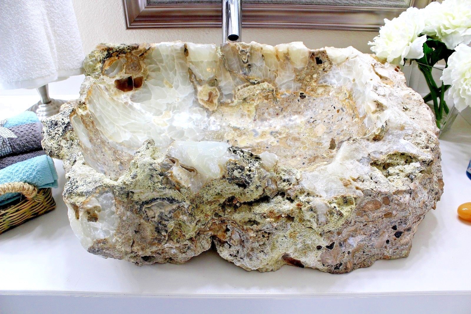 Onyx/travertine Stone Sink /Modern Natural Stone Bathroom Vessel Sink ...