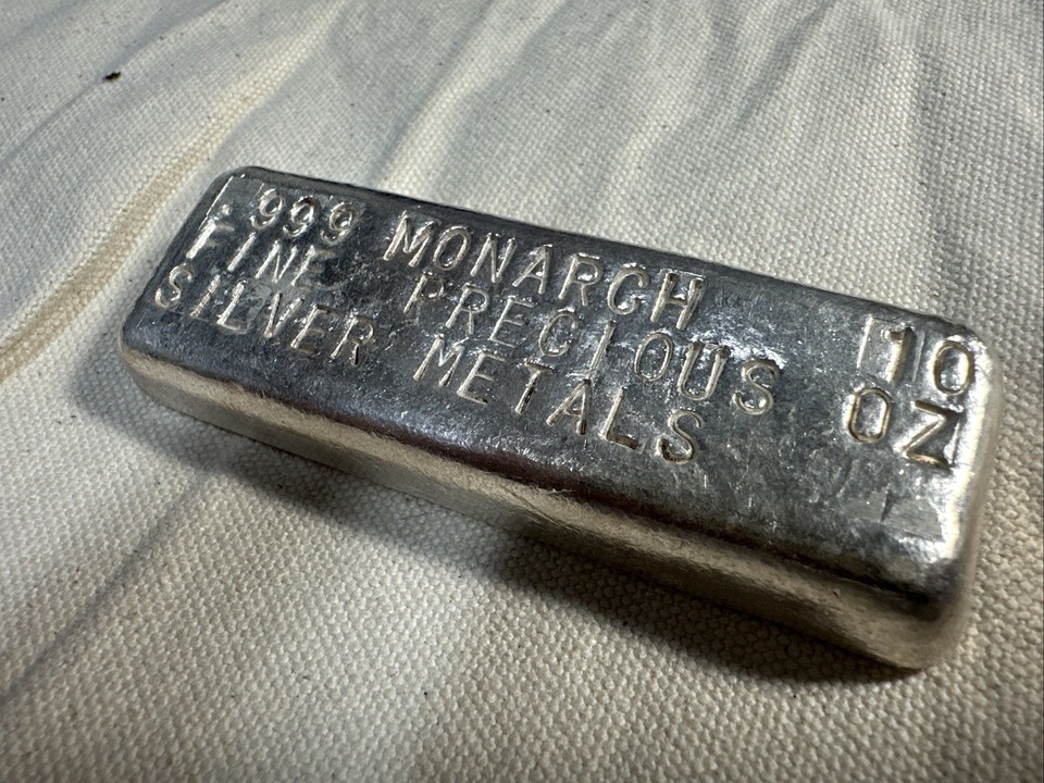 Vintage Poured Monarch Precious Metals 10 Oz Silver Bar Live Auction ...