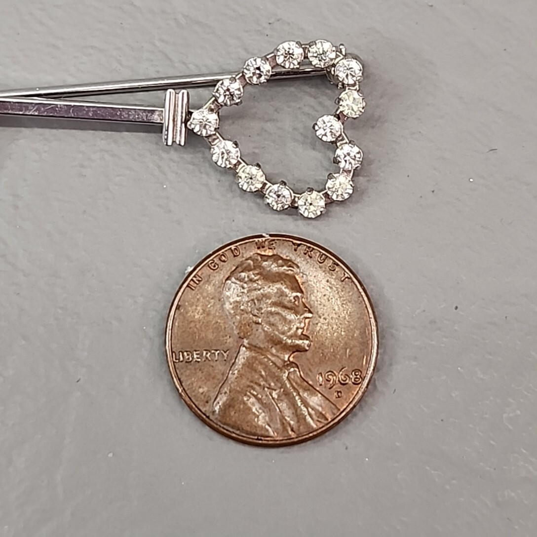 Krementz Heart Key Brooch Vtg Silver Tone Rhinestone Prong Jewelry Pin ...