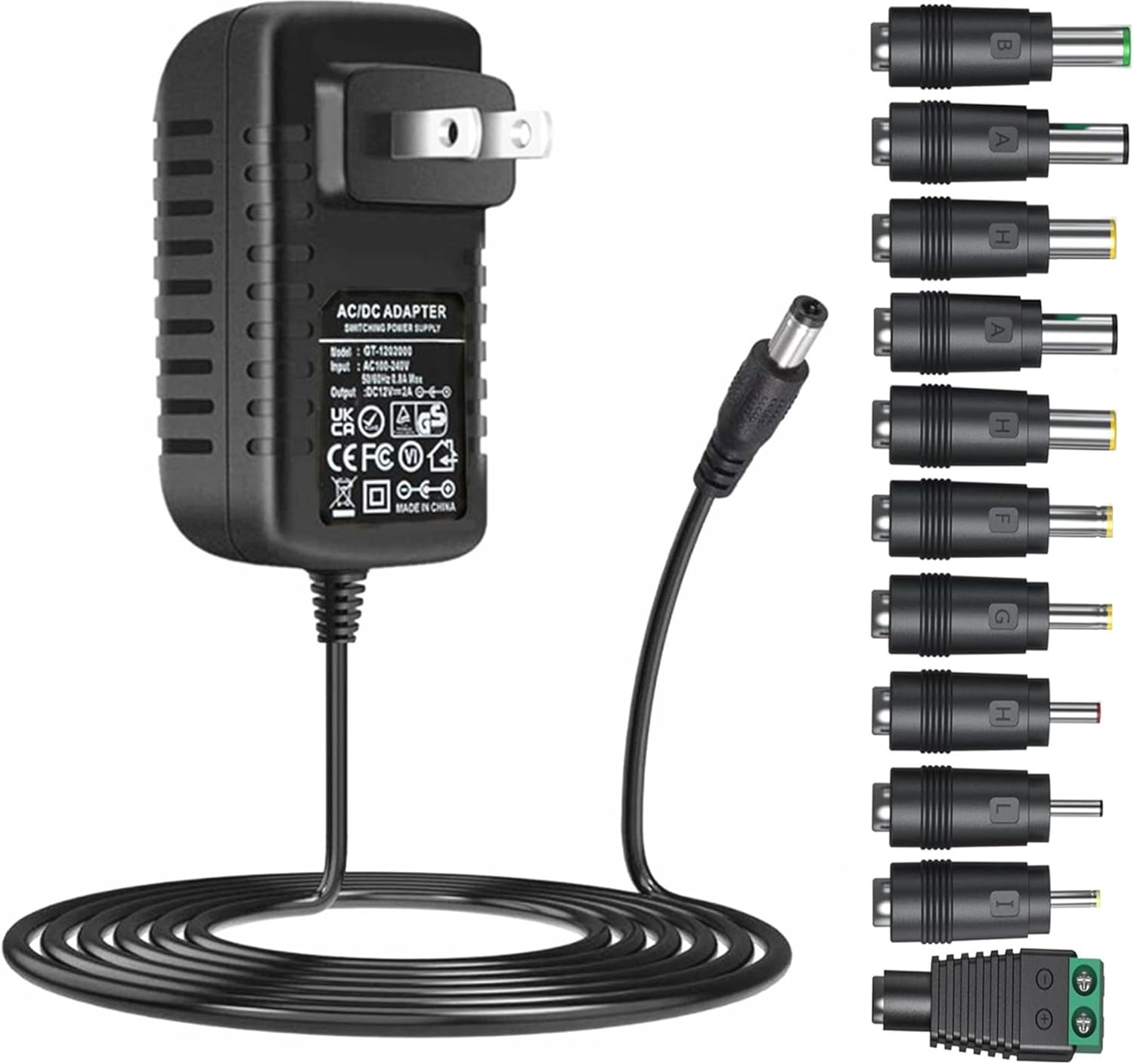 Universal AC Adapter 12V 2A Power Supply Charger 24W AC110V to DC12V ...