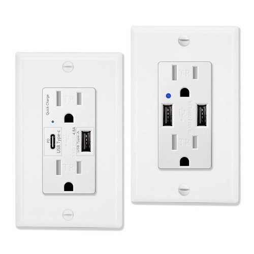 Dual USB-A USB-C Wall Receptacle Outlet 15Amp Tamper Resistant TR ...
