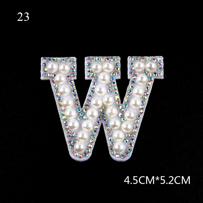 A-Z Letter Pearl Patches Rhinestone Iron Sew On Applique Alphabet ...