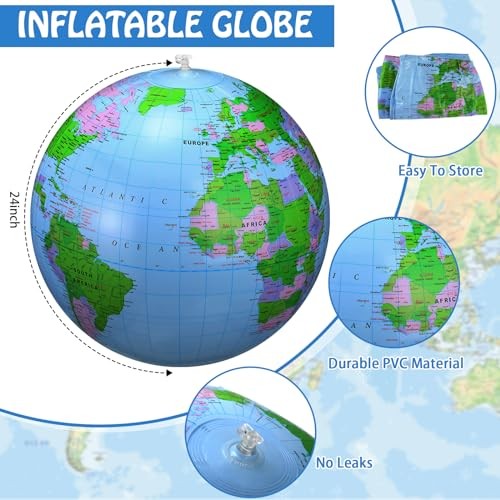 4 Pcs 24 Inches Inflatable Globe Giant Blow up PVC World Globe Beach ...
