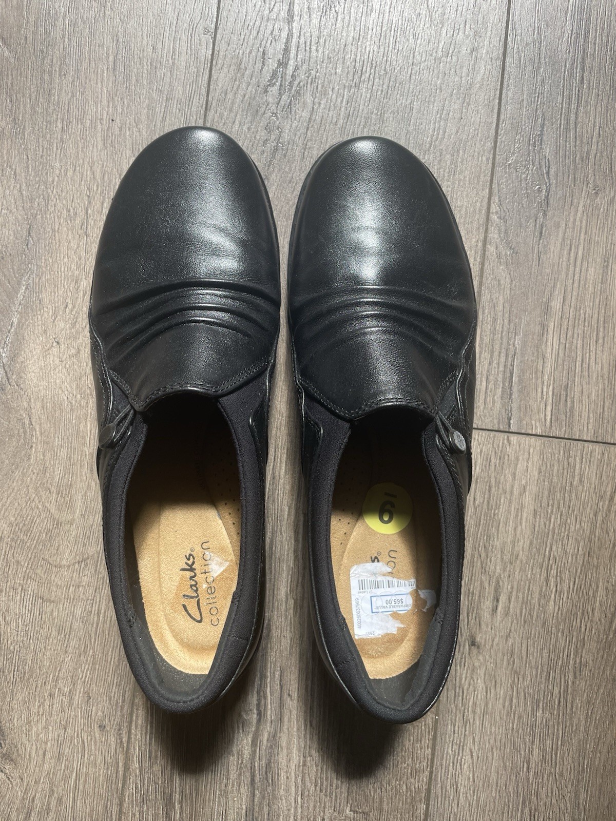 Clarks Side Bottom Shoe Black Leather Women 9 - Gem