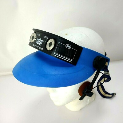 VTG 1984 Solar Powered FM Sport Visor Radio Blue Headwear Running Brown ...