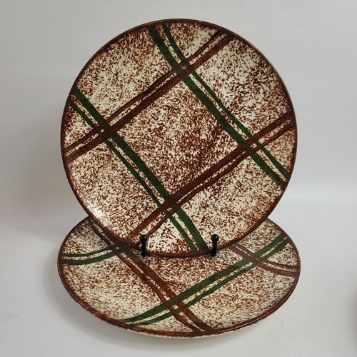 TWO Blue Ridge Southern Pottery Rustic Plaid Dinner Plates Speckles ...
