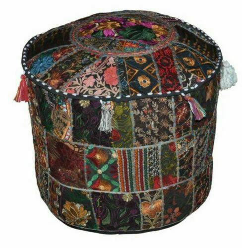 Pouffe Cover Patchwork Handmade Vintage Throw Ethnic Art Ottoman Cover ...