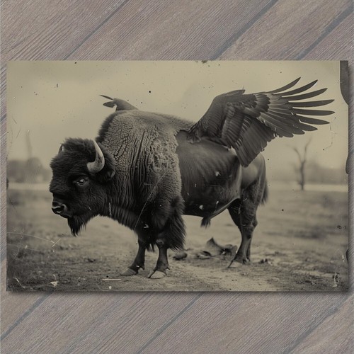 4x6" Buffalo Bison Majestic Winged Soaring in the Sky Buffalo Wings ...
