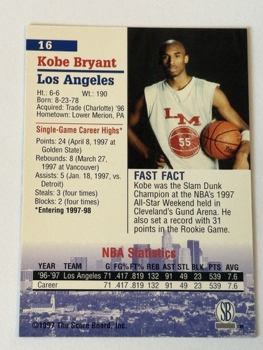 Kobe Bryant 1997 Score Board Autographed Collection #16 Scoreboard | eBay