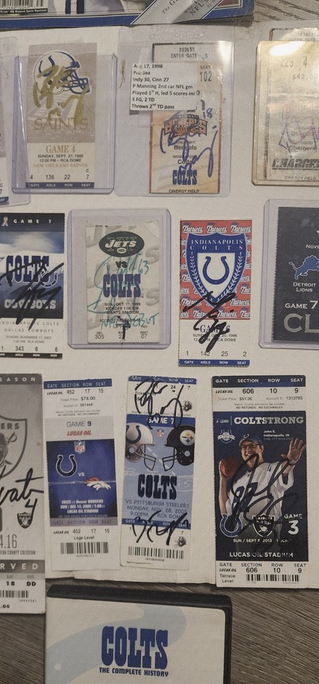 💥HUGE Manning COLTS LOT Signed IP Ticket Stub Rookie debut Season NFL ...