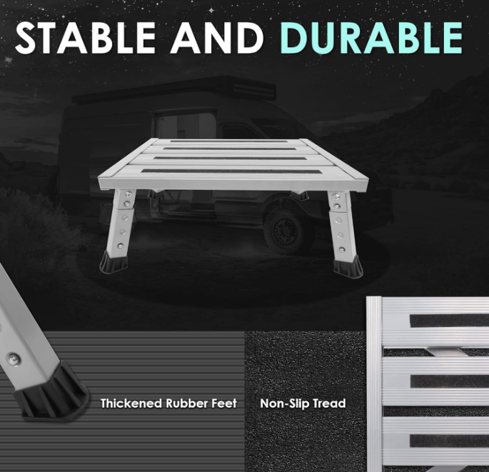 Adjustable Height Aluminum RV Step, Stable Foldable Platform Step Stool ...
