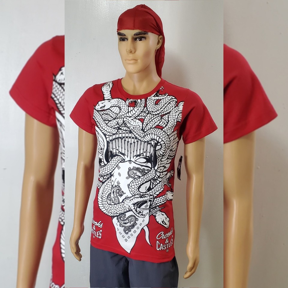 CROOKS & CASTLES OVP MEDUSA TEE MEN'S CREW NECK SHORT SLEEVE SIZE L RED ...