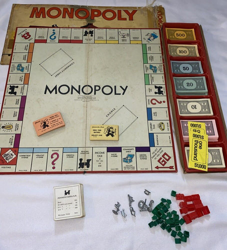 Monopoly Board Game 1957 Parker Brothers Vintage Set Train Graphics Box ...