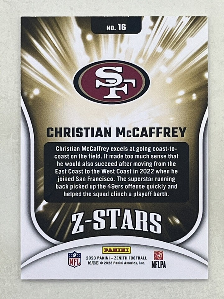 Christian McCaffrey 2023 Panini Zenith Z-Stars #16 NFL 49ers RB Trading ...