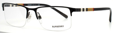 BURBERRY BE1282 1001 Black Mens Rectangle Half Rim Eyeglasses 55-18-145 ...