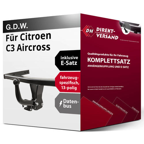 Für C3 Aircross 2R / 2C (G.D.W.) Anhängerkupplung starr + E-Satz 13pol ...