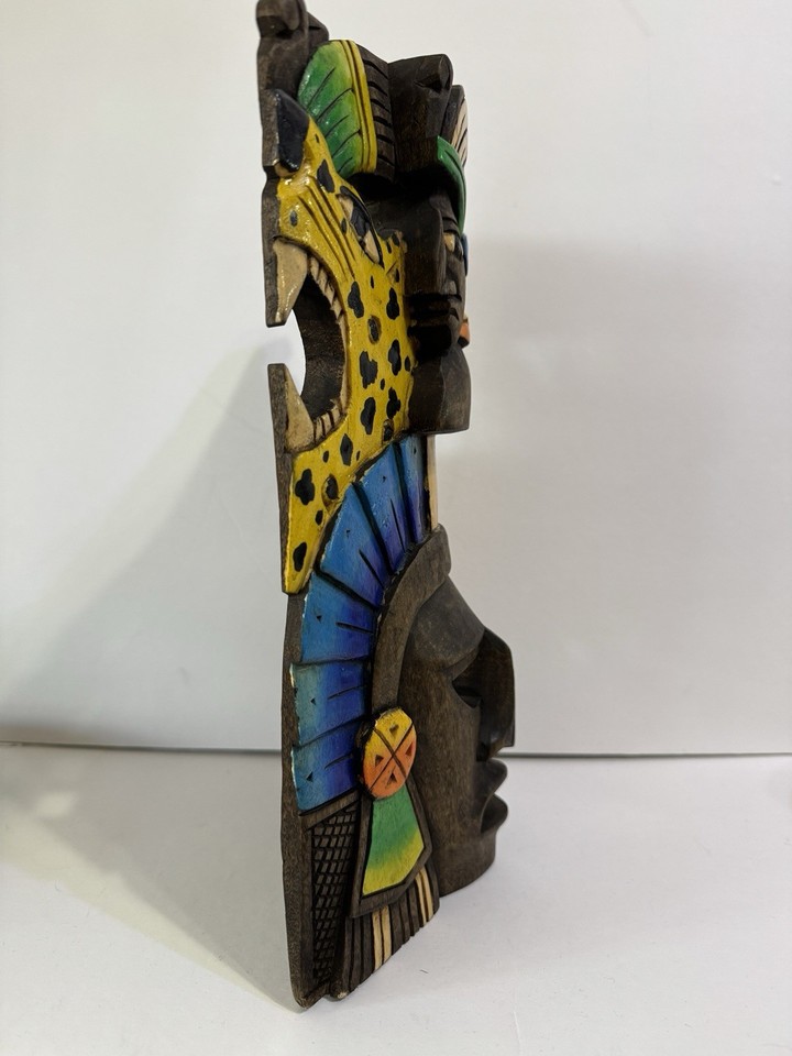 Aztec Mayan Hand Carved Wood Mask Vintage Mexican Serpent Jaguar Folk ...
