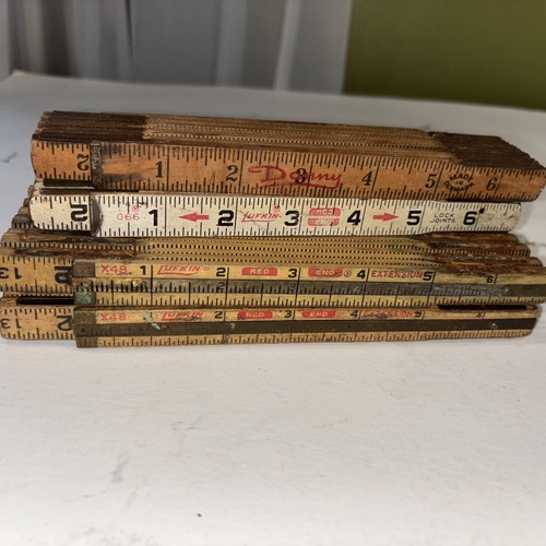 4 Wood Folding Rulers LOT Lufkin USA Red End GERMANY Vintage Antique | eBay