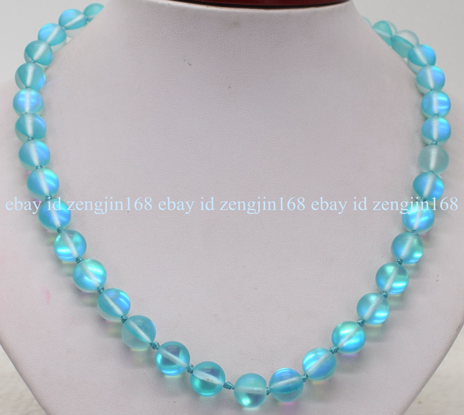 Natural 10mm Blue Gleamy Moonstone Round Gemstone Beads Necklace 18 ...