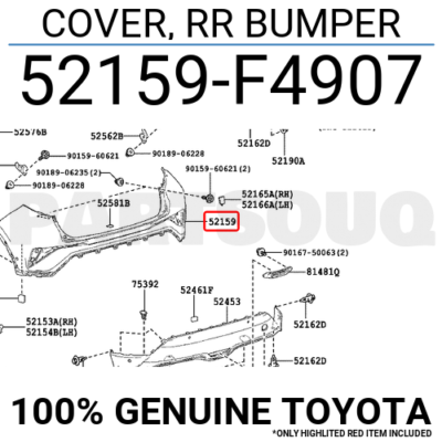 52159F4907 Genuine Toyota COVER, RR BUMPER 52159-F4907 | eBay