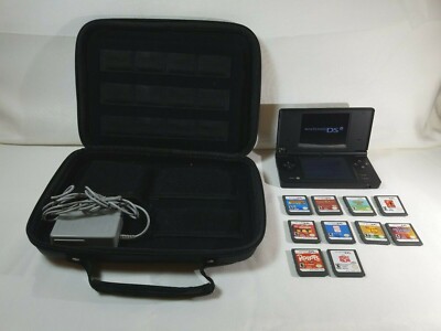 NINTENDO DS VIDEO GAME CONSOLE "BLACK" SYSTEM and 10 GAMES CARTRIDGE ...