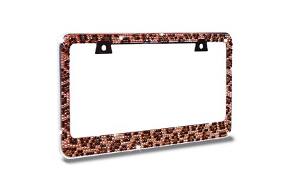 Premium Bling Brown Leopard Crystal Diamond License Plate Frame+Cap ...