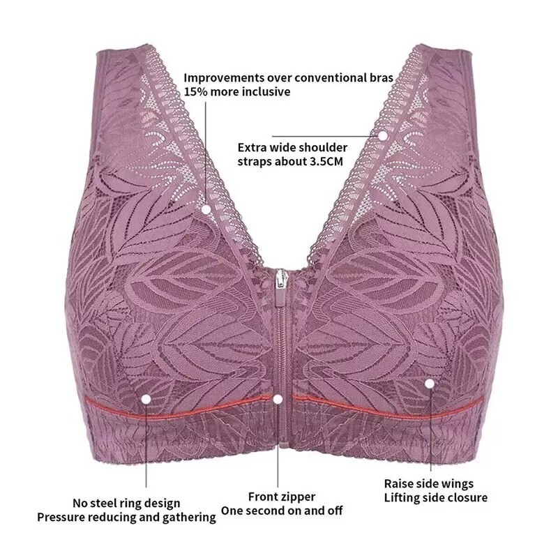 Ladies Front Fastening Bra Non Wired Non Padded Soft Stretch Sports Bra ...