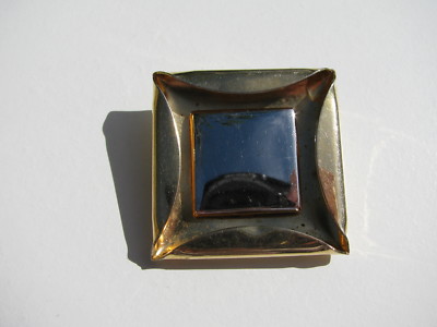 VINTAGE DECO RETRO SQUARE SILVER YELLOW GOLD TONE METAL 2 TIER DOMED ...
